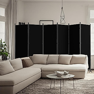 Room Divider, 6 Panel Folding Privacy Screens, 6FT Partition Room Office Wall Divider for Separation 200" W Fabric, Freestanding Room Divider Wall (Black)