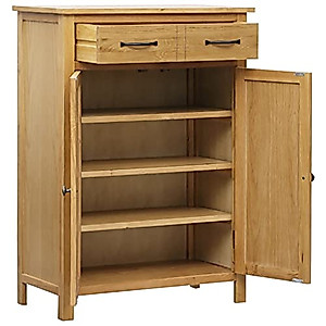 VVLXRIC Wood Storage Cabinet Sideboard Multi-Function Shoes Case with 2 Drawers and 4 Open Shelves, Floor Storage Container for Hallway Dining Room Kitchen or Bedroom 29.9"x14.6"x41.3" Solid Oak Wood