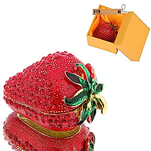 YU FENG Hinged Trinket Box For Girls, Handmade Red Strawberry Trinket Boxes Decorated for Women (red strawberry)