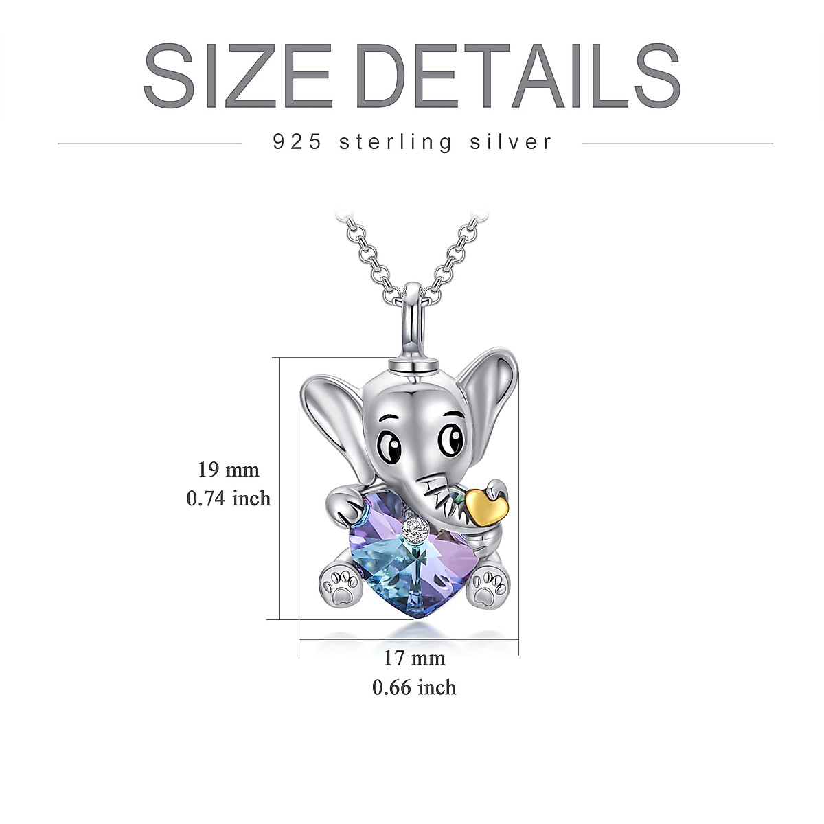 AOBOCO Elephant Urn Necklaces for Ashes Sterling Silver Heart Cremation Memorial Keepsake Necklace Jewelry Gifts for Women