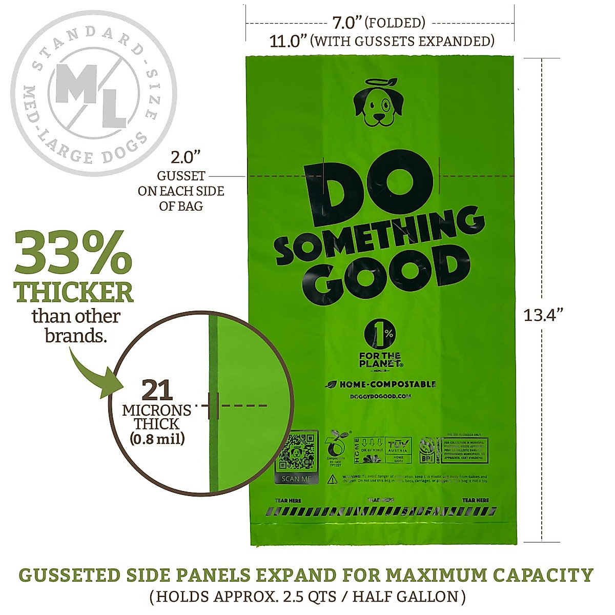 Doggy Do Good Poop Bags | Dog Waste Bags | Unscented, USDA Certified Biobased, Thick & Leak Proof, Easy Open | Standard Size | 180 Count