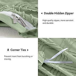 JELLYMONI Light Green Duvet Cover Full Size - 3 PCS Microfiber Tufted Duvet Cover Set, Boho Textured Duvet Cover Jacquard Rhombus Geometric Pattern Duvet Cover with Corner Ties & Zipper Closure