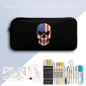 Skull USA Flag Pencil Case Pencil Pouch Coin Pouch Cosmetic Bag Office Stationery Organizer