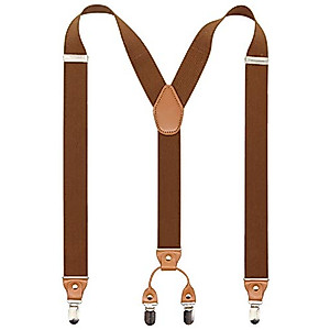Timiot Men’s Y-Back 4 Metal Clip Elastic Wide Suspenders Perfect For Both Casual&Formal (Coffe)
