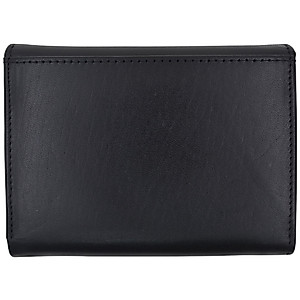 Women's Genuine Leather Compact Double ID Windows Credit Card Holder Wallet With Zippered Pocket by Moga (Black)