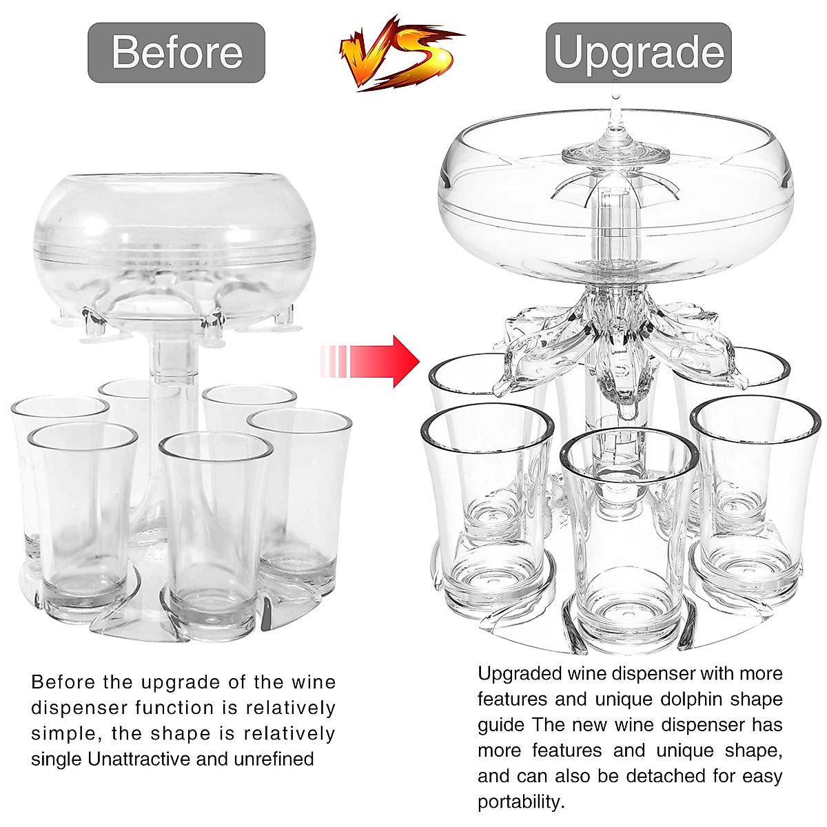 ALEVMOOM 6 Shot Glass Dispenser and Holder,Shots Dispenser for Filling Liquids, Multiple 6 Shot Dispenser,Bar Shot Dispenser, Cocktail Dispenser,Carrier Liquor Dispenser Drink Tool,with Brush