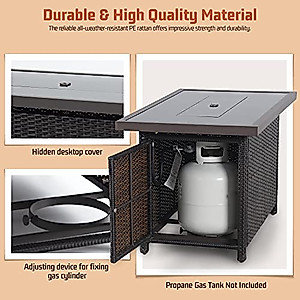 Outdoor Fire Pits,PAMAPIC Propane Fire Pit Table with Glass Wind Guard,42 Inch 50,000 BTU Auto-Ignition Outdoor Fire Tables for Garden Patio Backyard Deck Poolside