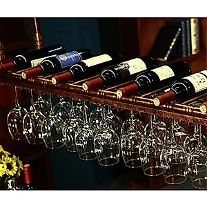 Wine Glass Holder Creative Hanging Wine Glass Holder Upside Down Wine Glass Holde Hanging Wine Glass Holde -47.3", Can Hang 30 Glasses and 11 Red Wine Bottles
