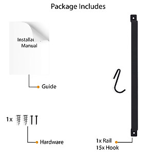 Wallniture Casto 30" Gourmet Kitchen Rail with 15 S Hooks for Hanging Kitchen Utensils Set and Cookware, Iron, Frosty Black