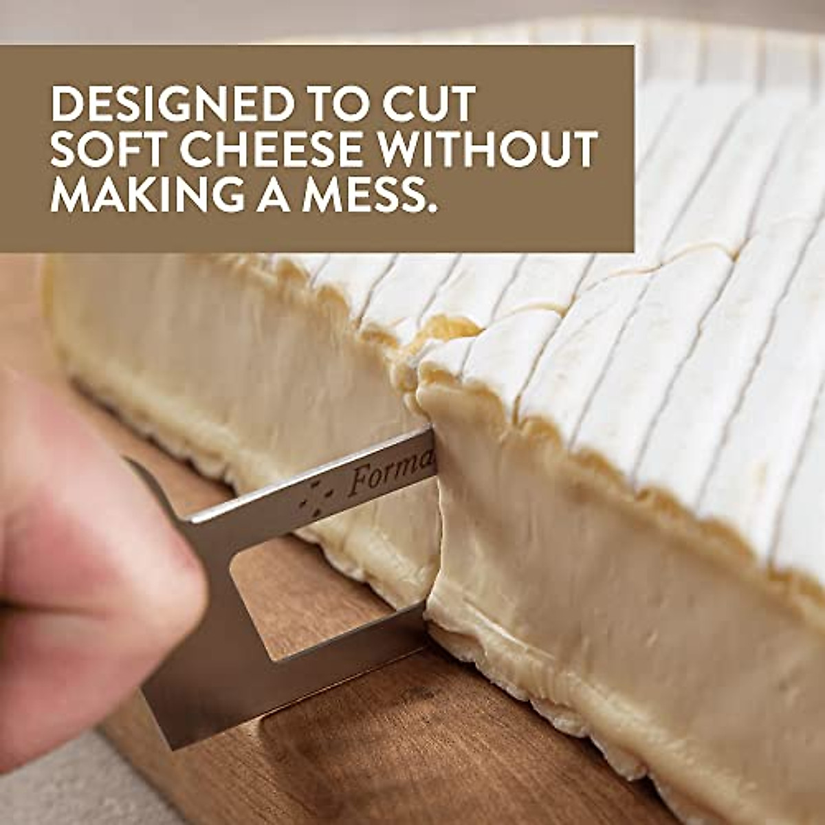 Formaticum Professional Soft Cheese Knife- 8" x 1.25" Soft Cheese Slicer, Non-Stick Stainless Steel Blade w/Void, Solid Walnut Handle, Great Cheese Charcuterie Accessories, Handmade in Italy