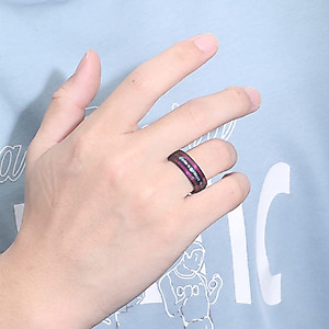 Corato 8mm Abalone Shell Wedding Ring for Men Women Domed Black Rings Tungsten Engagement Band with Purple Guitar String Size 9