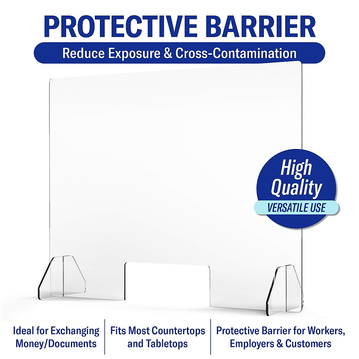 Protective Sneeze Guard for Counter and Desk - Freestanding Clear Acrylic Shield for Business and Customer Safety, Portable Plexiglass Barrier, Food Screen, Pass Through Transaction Window (42"x30')