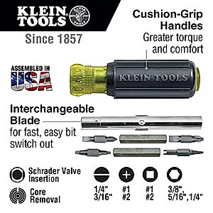 Klein Tools 80065 Schrader Driver Kit with Multi-Bit 11-in-1 Screwdriver / Nut Driver and 2-in-1 Nut Driver, Hex Head Slide Drive, 2-Piece