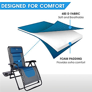 TIMBER RIDGE Zero Gravity polyester Chair Oversized Recliner 350lbs Capacity Patio Lounge Chair Padded Lawn Chair with Headrest XXL for Outdoor, Camping, Patio, Lawn, Blue