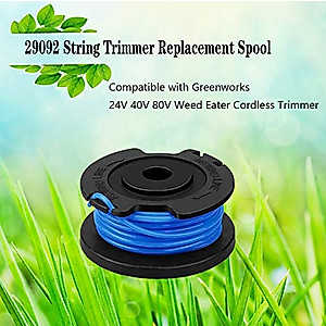 BOOTOP 29092 String Trimmer Replacement Spool 29252, Compatible with Greenworks 24V 40V 80V Weed Eater Cordless Trimmer 21332 21342.065-Inch Single Line Trimmer Replacement Spool (8 Spools, 2 Caps)