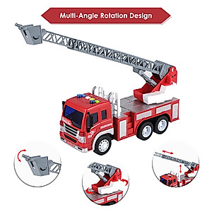 DAMEING Fire Truck Toys, Realistic Fire Engine Toys with Lights and Sounds for Kids 3-12 Year Old Boys Girls, Extending Rotating Ladder Friction Powered Vehicles for Toddler, 1:16 Scale