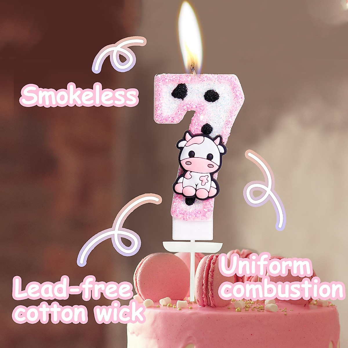 Pink Cow Glitter Birthday Candles Number 1 Birthday Decorations, Holy Cow Im One Birthday Decorations, Number 1 Candle for Cake, Cowgirl Theme Number Candle for Girls First 1st Birthday Party Décor