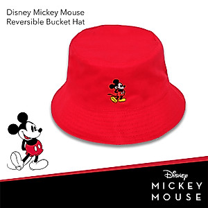 Disney Mickey Mouse Reversible Patterned Bucket Hat, Packable Travel Hat, Red, One Size