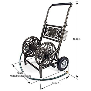 Liberty Garden Products Garden 301 Never Flat 2-Wheel Decorative Garden Hose Reel Cart, Holds-200-Feet of 5/8-Inch Hose - Bronze