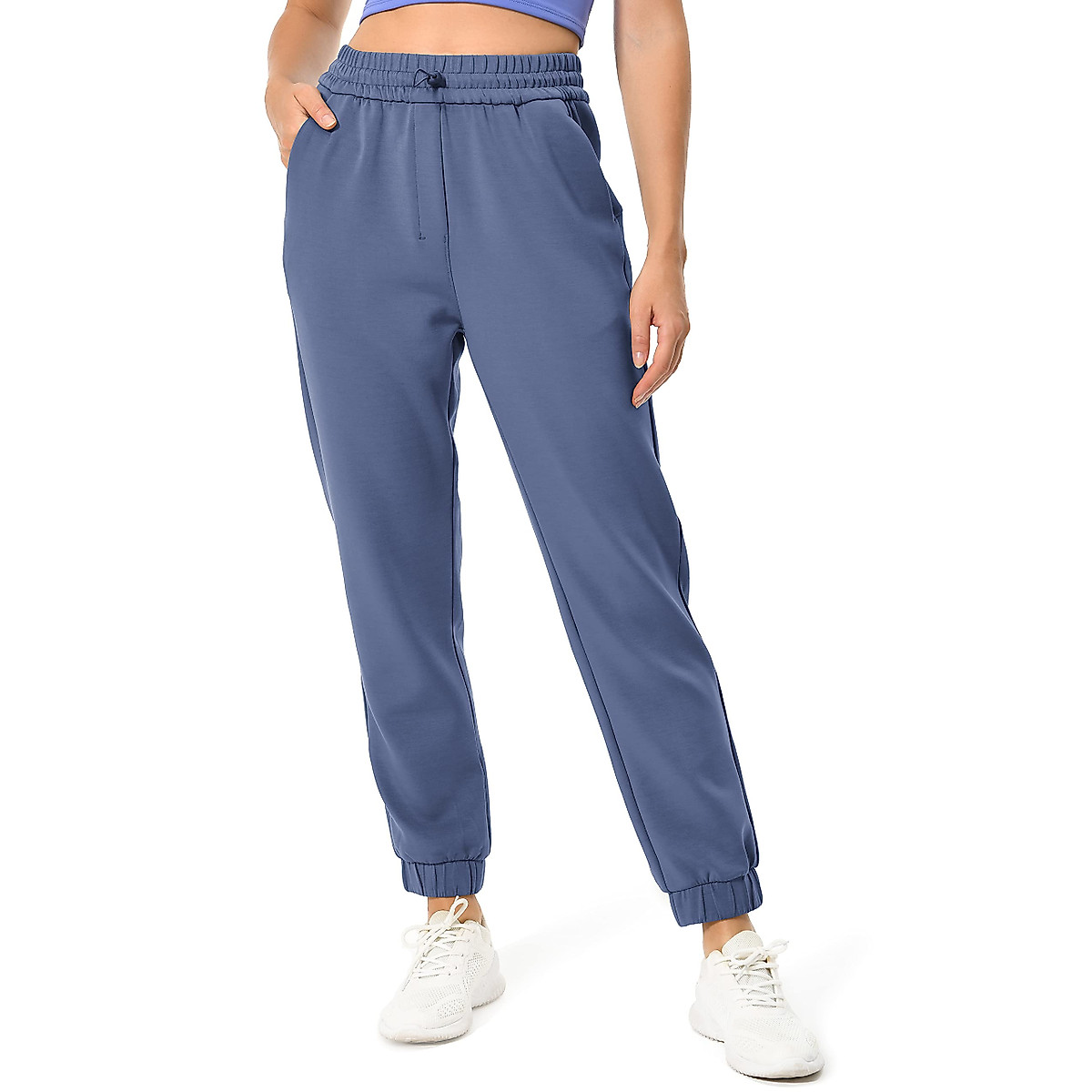 Colorfulkoala Women's High Waisted Ultra Soft Modal Joggers Running Sweatpants Casual Lounge Pants with Pockets (L, Niagara Blue)