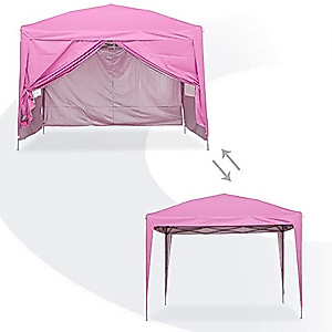 Saemoza Pop Up Canopy Tent, 10x10 Outdoor Commercial Instant Gazebo Tent with 4 Removable Sidewalls, Height Adjustable Portable Beach Canopy with Carry Bag (Pink)