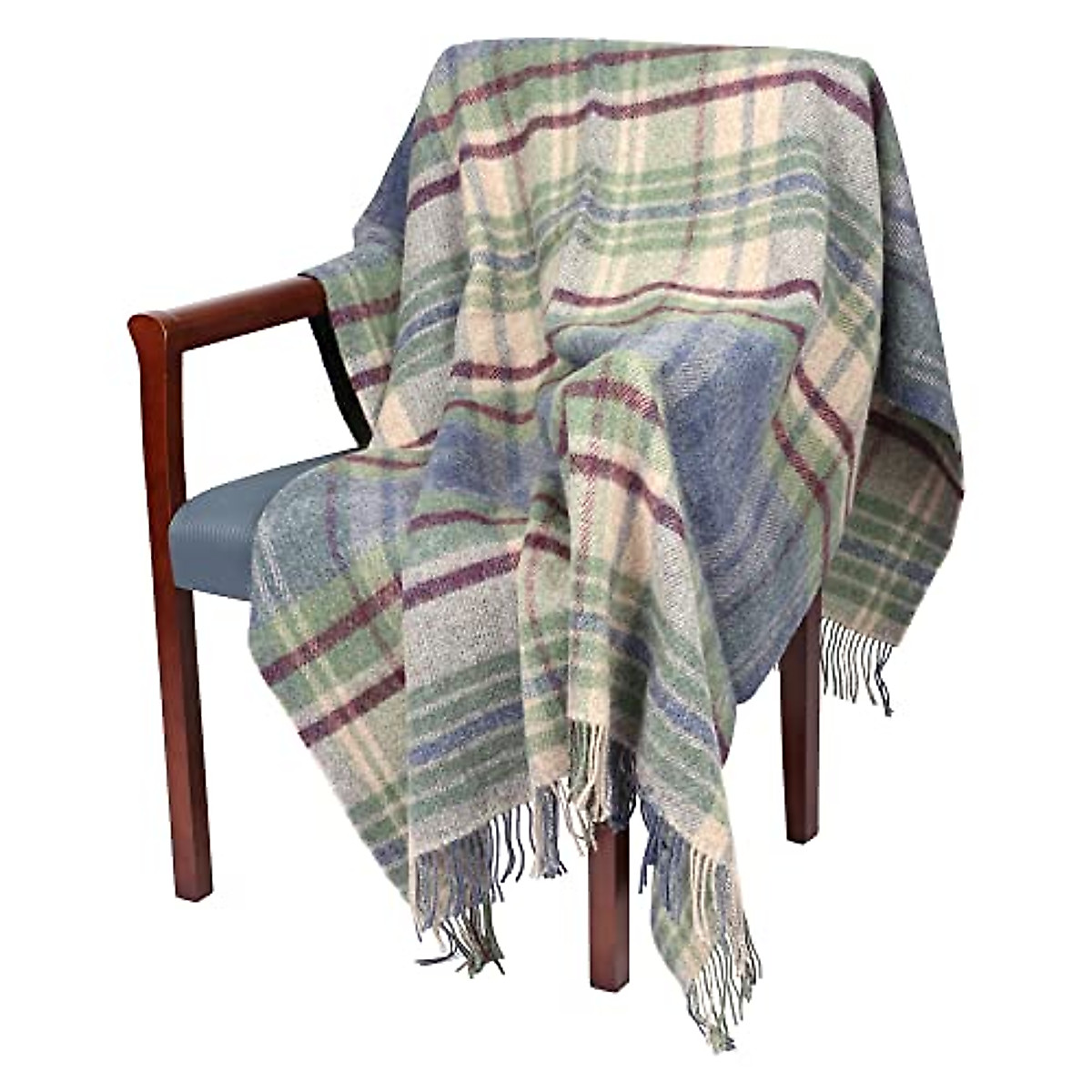 Genuine Irish, 100% Wool Throw & Toss Blanket, Traditional Plaid Print, Soft Warm Heirloom Quality Lambswool, Imported from Ireland, 54" x 72" Inches, Green/Camel/Burgundy