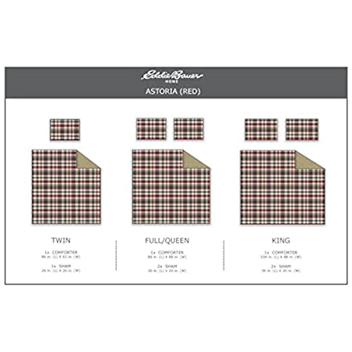 Eddie Bauer - King Comforter Set, Reversible Plaid Alt Down Bedding with Matching Shams, Home Decor for Colder Months (Astoria Red, King)