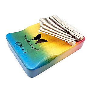 Ylliesy Kalimba 17 Keys Thumb Piano Butterfly pattern Hand Rest Curve Design Colorful Mahogany body and Fillet standard C tune Musical Instrument Gifts for Kids Adult Beginners Easy to Learn
