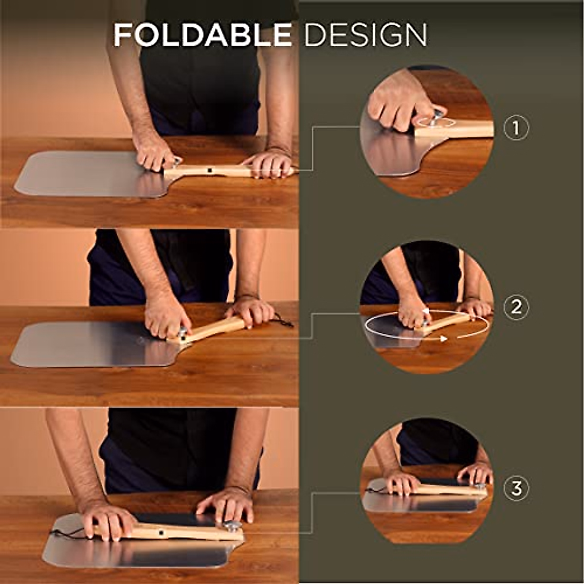 KITCHUS MOON Large Pizza Peel 16 inch - Extra Large Metal Pizza Peel with 14 inch Stainless Steel Pizza Cutter Rocker, Pizza Spatula Paddle to Move Large Pizza, Pizza Paddle with Folding Handle