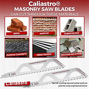 Caliastro 12-Inch Brick, Masonry, Porous Concrete, Engineered Stone Cutting Reciprocating Saw Blade - 2 Pack