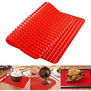 Top Pyramid Pan | 16 x 11 inches Large Red Pyramid / Raised Cone Shaped Healthy Silicone Mat for Cooking, Baking and Roasting | Superb Non-Stick Food Grade Silicone | Dishwasher Safe Series
