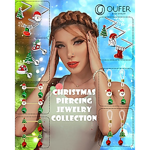 OUFER 20G Nose Studs, Christmas Elements L-Shaped Nose Piercing Jewelry, 316L Stainless Steel Nose Ring Stud, Nostril Piercing Jewelry for Women And Men