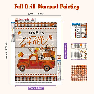 NAIMOER Happy Fall Diamond Art Kits for Adults, 5D Truck Diamond Art Kits for Adults, DIY Full Drill Pumpkin Diamond Art Fall Diamond Art for Home Decor 30x40cm
