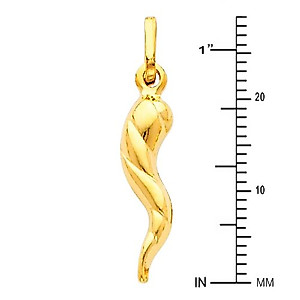 14k REAL Yellow Gold Twisted Cornicello Italian Horn Charm Pendant