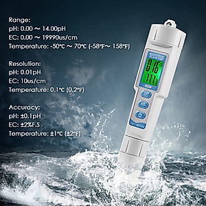BUZHI pH & EC & Temp Meter, New Professional 3 in 1 Multi-Parameter Water Quality Tester Monitor Portable Pen Type pH & EC & Temp Meter Acidometer Water Quality Analysis Device