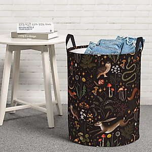 Moon Stars Squirrel Owl Mushroom Laundry Hamper with Durable Handle Waterproof Collapsible Laundry Basket Circular Storage Basket Dirty Clothes Organizer Bag for Bedroom Children Nursery Bathroom