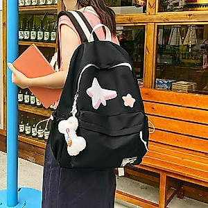 Verdancy Kawaii Backpack for School College Teens Students Travel Aesthetic Bookbag Cute Schoolbag Casual Daypack (Black)