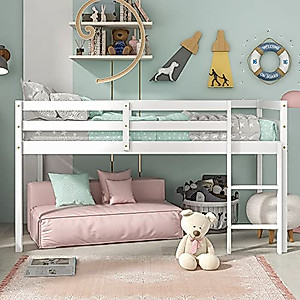 LoLado Loft Bed for Kids with Ladders and Guard Rails,Solid Wood and Sturdy Low Loft Bed Frame for Boys Girls and Junior,No Box Spring Needed,Easy to Assembly,Twin(White)