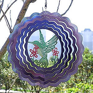 Glintoper 2 Pack Hummingbird Wind Spinners, 12 Inch Stainless Steel 3D Laser Cut Sun Catcher Metal Art, Indoor Outdoor Hanging Garden Decoration Colorful Crafts Ornaments Wind Spinner