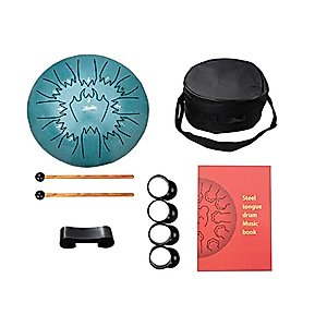 Nanrika Steel Tongue Drum, 12 Inch 13 Note, Percussion Instrument, Hand Pan Drum, With Bag, Music Book, Drumstick and Finger Cover (Malachite)