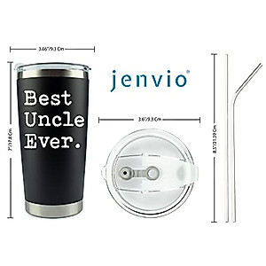 JENVIO Uncle Gifts | Best Uncle Ever | 20oz Stainless Steel Laser Etched Travel Tumbler/Mug Sliding Lid and 2 Straws | Funny Fathers Day Gift for Uncle From Niece, Nephew, Sister (20 Ounce)