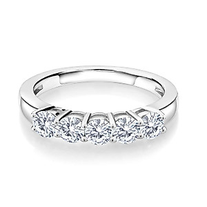 925 Sterling Silver White Moissanite from Charles & Colvard Wedding Band Ring For Women (0.80 Cttw, Round 3.5MM, Gemstone Birthstone, Available In Size 5, 6, 7, 8, 9)