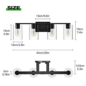 WILON 4 Light Bathroom Light Fixtures, Bathroom Vanity Light with Glass Shade, Bathroom Lights Over Mirror Wall Sconces Lighting for Bathroom Farmhouse Bathroom Light Fixtures, Matte Black Wall Light