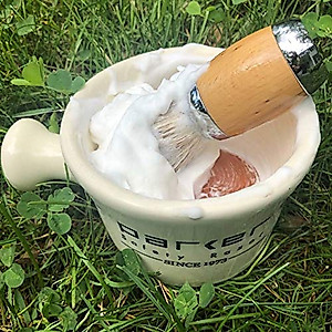 Parker Deluxe Stoneware Apothecary Shaving Mug – for use with up to 3” Shave Soaps and Lathering Shave Creams – Handmade in The USA (Ivory)