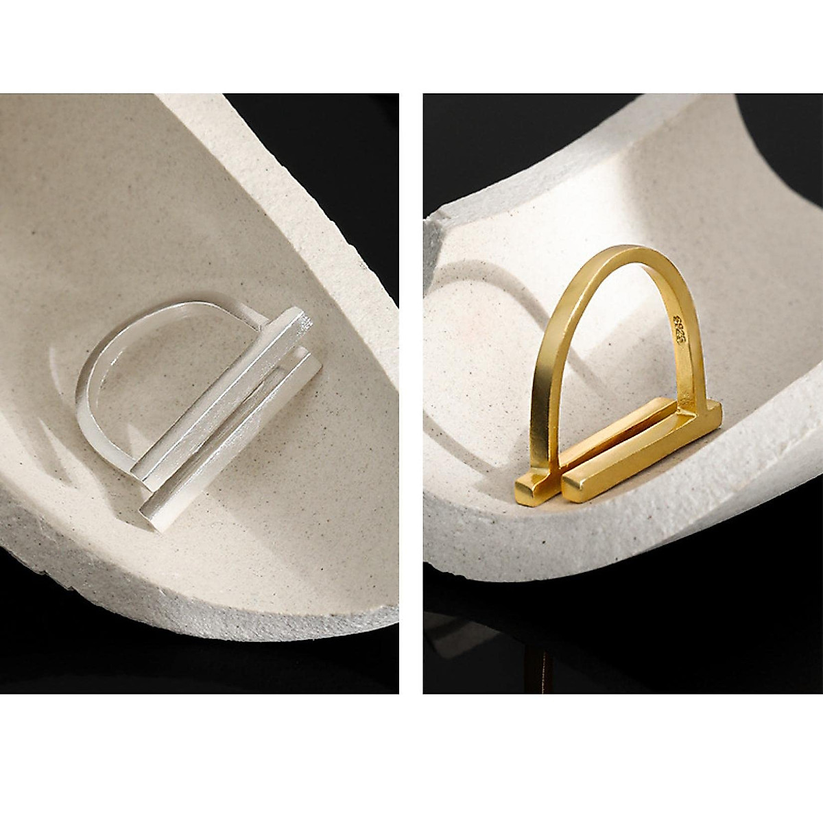 925 Sterling Silver Open Ring, Geometric Double Bar Women'S Jewelry Gold