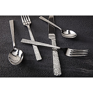 Fortessa Nomad Stainless Steel Flatware, Mirrored Hammered Stainless Steel, 20 Piece Place Setting, Service for 4