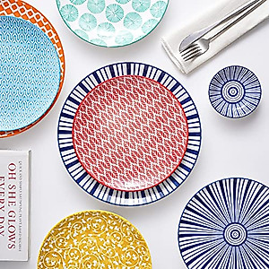 KitchenTour Ceramic Dinner Plates - 8 Inch Dessert Pizza Pasta Salad Plate Set - Dishwasher and Microwave Safe - Set of 6, Vintage