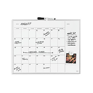 U Brands Magnetic Monthly Calendar Dry Erase Board, 16 x 20 Inches, Silver Aluminum Frame, Magnet and Marker Included (361U00-01),Silver Frame
