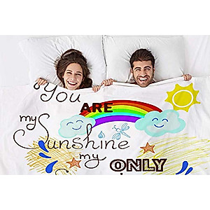 Mugod Beautiful Greeting Card Throw Blanket You are My Sunshine with Bird Cloud Rainbow and Sun Decorative Soft Warm Cozy Flannel Plush Throws Blankets for Baby Toddler Dog Cat 30 X 40 Inch