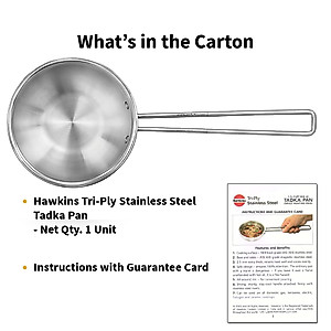 HAWKINS 2.5 Cup Tadka Pan, 600ml Triply Stainless Steel Pan, Silver (STP25)